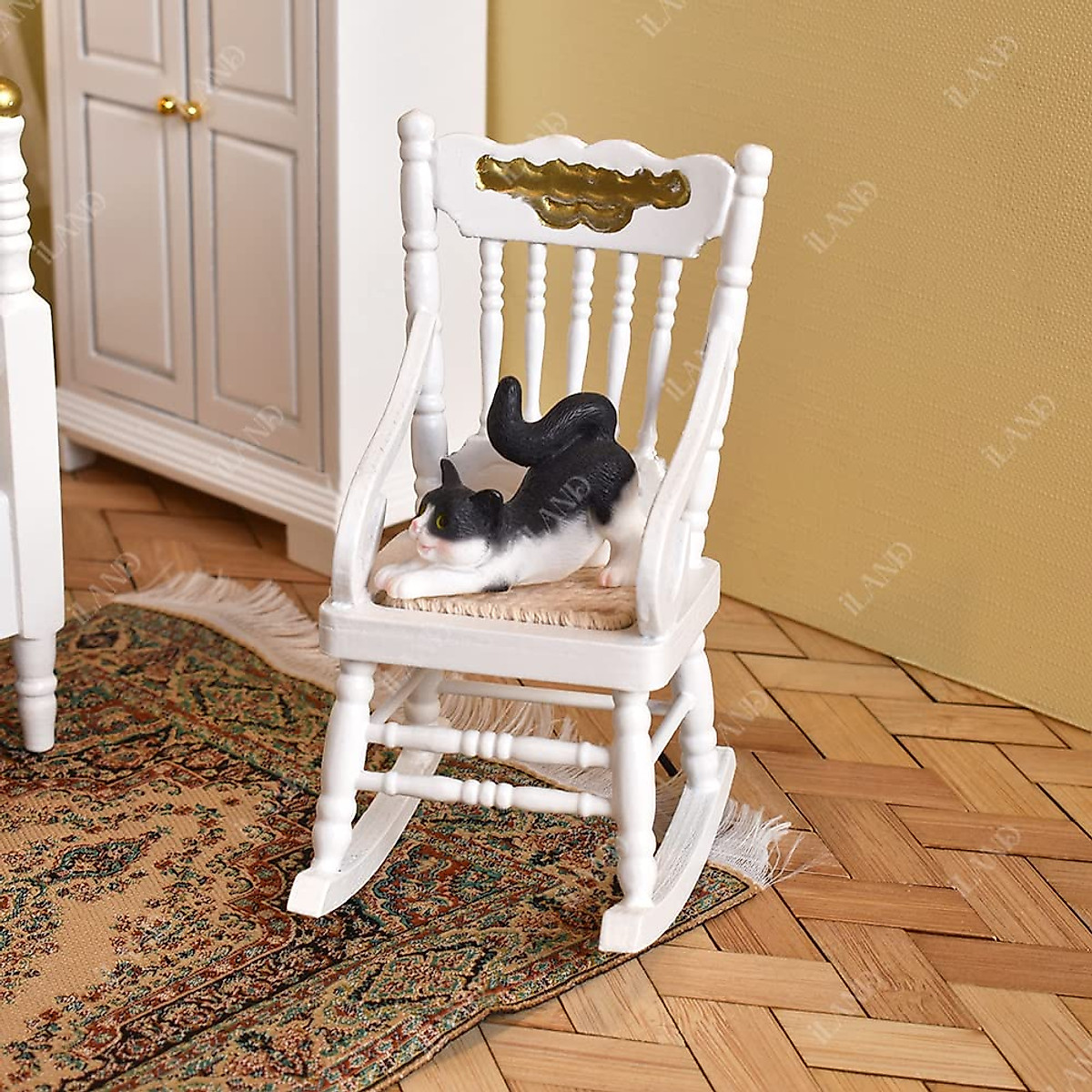 iland Cat Figurines, Dollhouse Cats w/ 1/12 Scale Accessories, Realistic Hand Painted Mini Cat Decor, Cat Cake Toppers