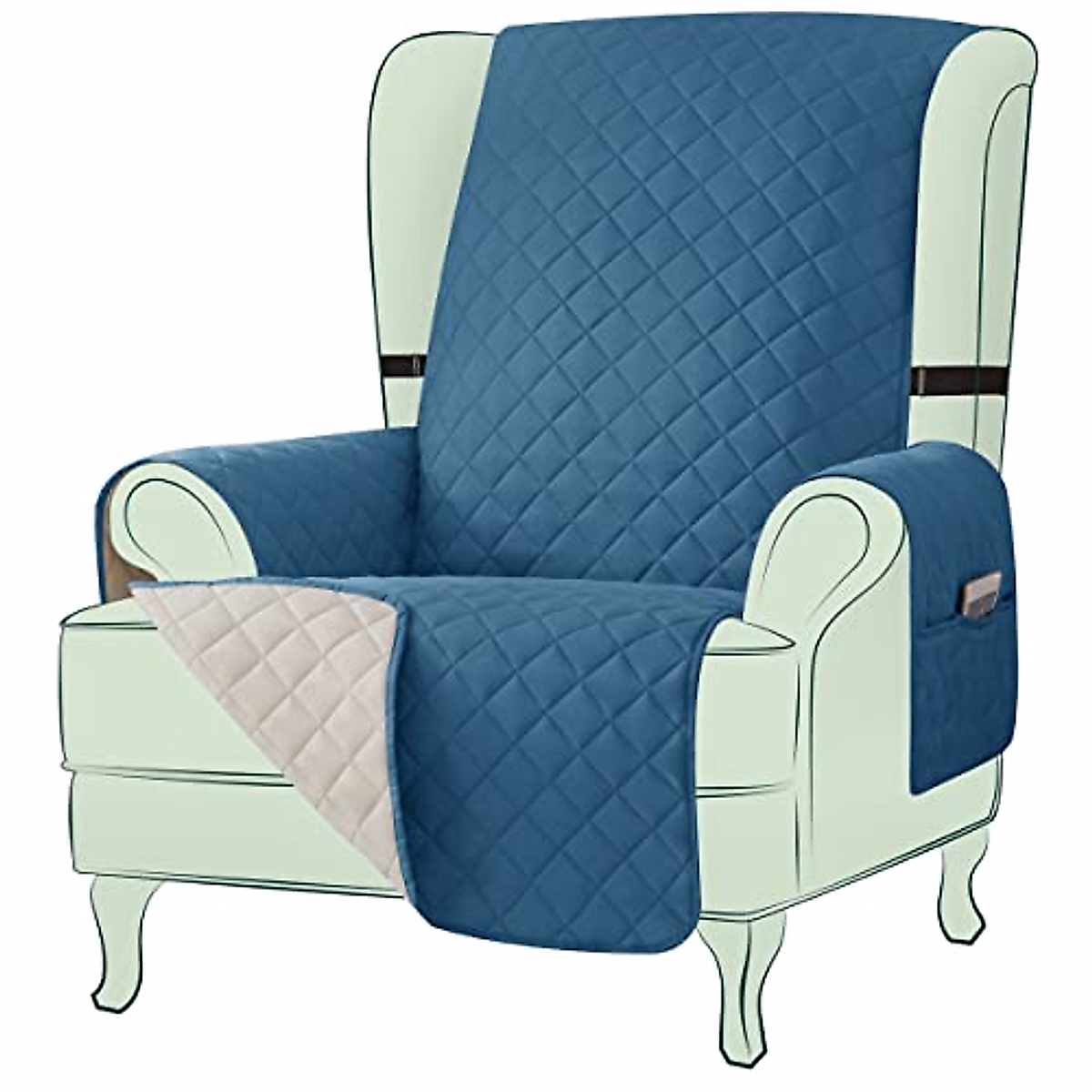 Hokway Wingback Chair Covers Armchair Slipcover with Adjustable Elastic Straps,1 Piece Furniture Chair Protector with Side Pockets for Fabric Leather Chair Covers for Living Room (Teal)