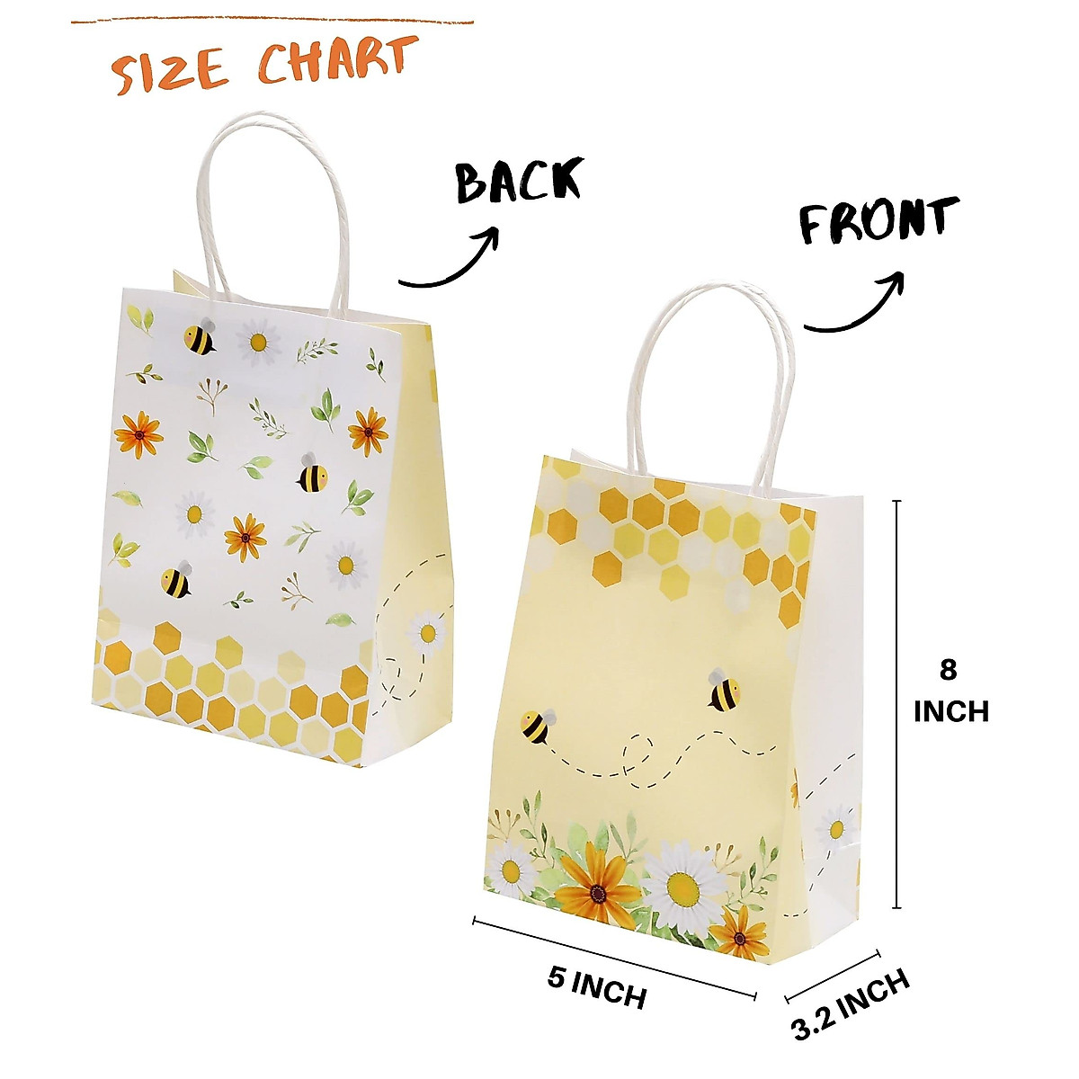 Winoo Design Bee Gift Bags with Handles - 16 PK - Bee Bags for Party Favor, Bee Paper Bags for Bee Party Decorations, Bee Birthday Party Decorations, What Will It Bee Gender Reveal Party Supplies