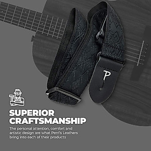 Perris Leather Guitar Strap - Satin Diamond Design Jacquard Ribbon Guitar Strap, with Leather Ends - Electric/Acoustic/Bass Guitar Strap - Adjustable Strap From 39″ to 58″ - Black (TWS-6542)