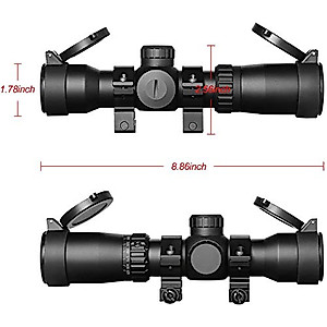 MA3TY 1.5-5x32 Crossbow Scope, 20-100 Yards Ballistic Reticle, 300-425 FPS Speed Adjustment,Second Focal Plane,Crossbow Scopes,2 Retical Illuminated Compact Optics, W/Rings