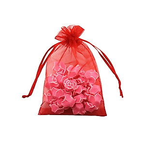 QIANHAILIZZ 8 x 12 Inch 100 pcs Drawstring Bags Organza Fabric Jewelry Gift Pouch Candy Pouch Wedding favors B231 (red)