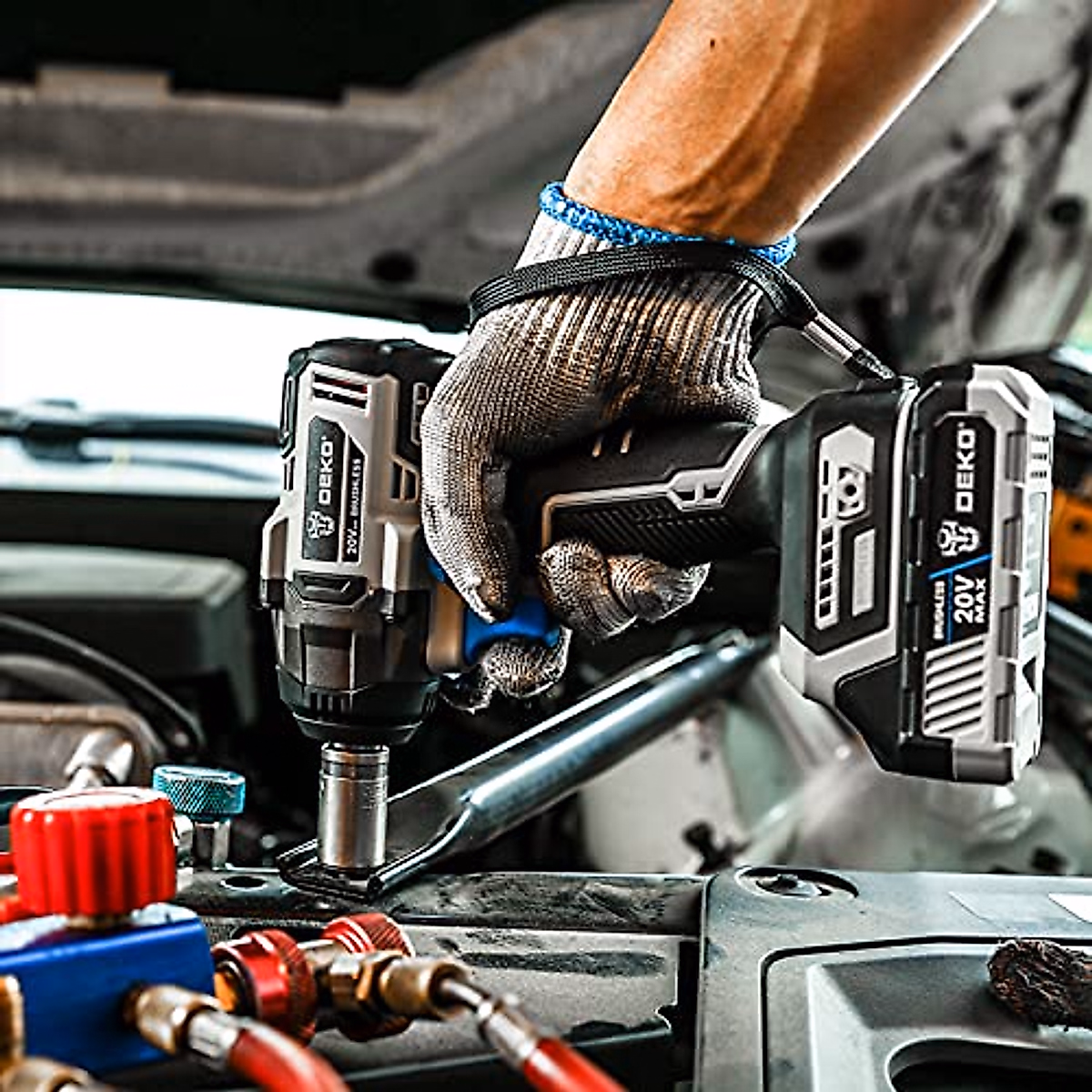 DEKOPRO 20V Cordless Impact Wrench, 1/2 Inch Chuck, 3200 RPM, 258 ft-lbs Max Torque, Li-ion Battery, Fast Charger, Tool Bag