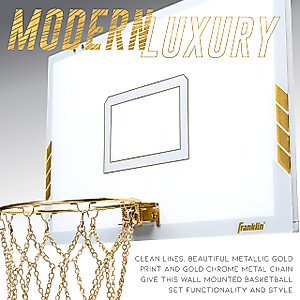 Franklin Sports Mini Basketball Hoop - Premium Gold Chrome Wall Mounted Backboard Mini Hoop with Rim + Net - Ball Included - Perfect Bedroom Accessory