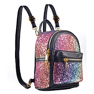 SEALINF Women Girl Bling Mini Backpack Convertible Shoulder Cross Bags Purse (black-2)