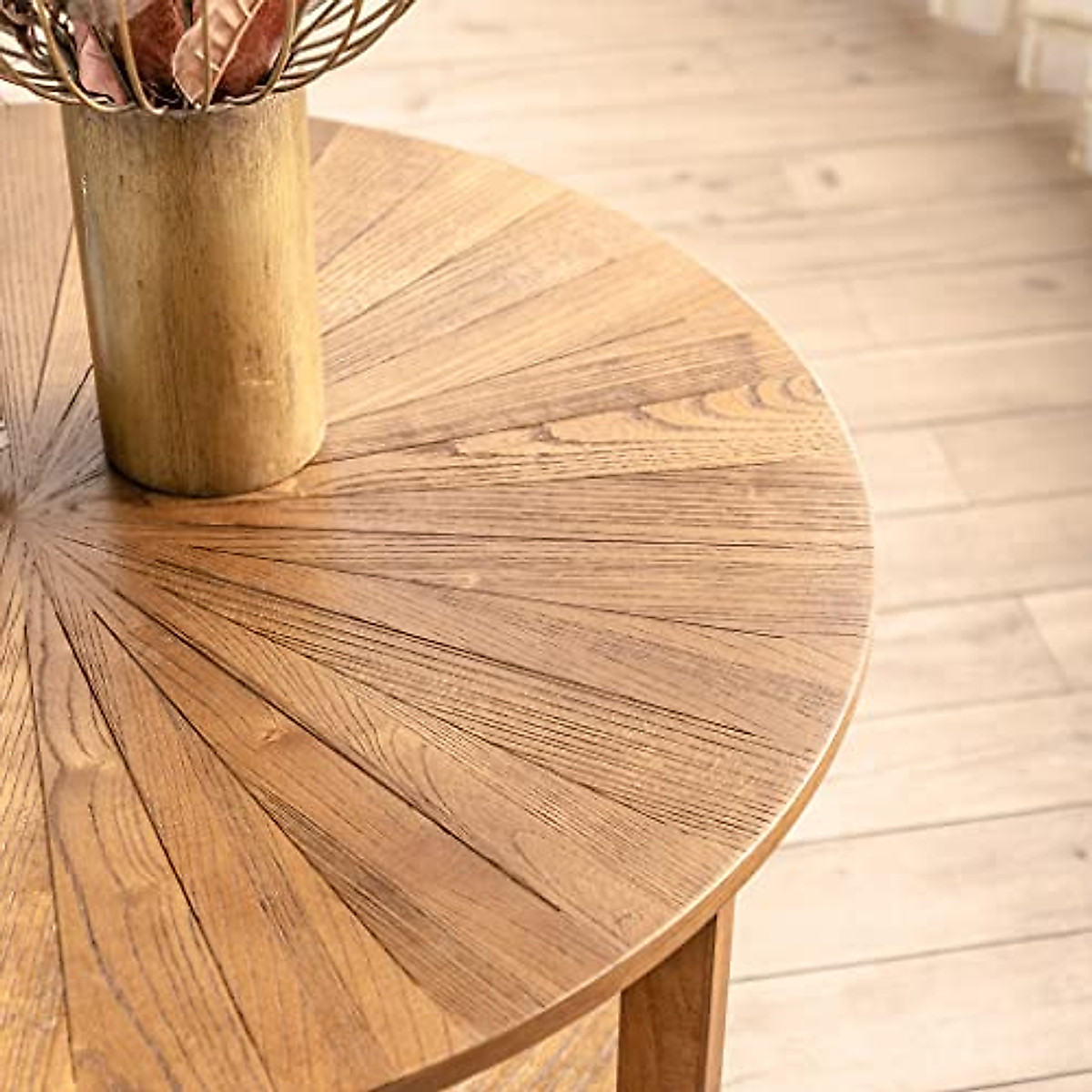 Gexpusm Round Coffee Table, Wood Coffee Tables for Living Room, Natural Wood Coffee Table with Storage, Center Large Circle Coffee Table, 35.3x35.3x17.8in