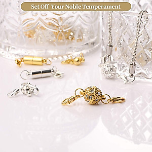 Aiskaer 16 Pcs Magnetic Lobster Clasps for Jewelry Necklace Bracelet Rhinestone Ball Style Cylindrical and Ball Tone Lobster Clasp