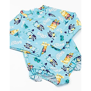 Bluey Girls Swimsuit | Baby Toddlers Blue Bingo Swimming Costume Long Sleeve with Frill