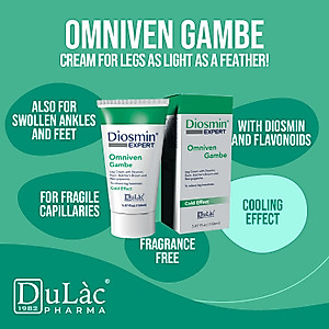 Dulàc - Varicose Veins Treatment for Legs, Cream for Circulation and Spider Veins, Cooling Effect Diosmin and Horse Chestnut Cream for Leg Swelling Relief - Omniven Gambe Relaxing Leg Cream 5.07 Fl Oz