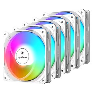 upHere 120mm White 5V ARGB PWM 4PIN Case Fan Long Life Hydraulic Bearing PWM with Motherboard Sync 16.8 Million Colors Addressable LEDs,5 Pack,NT1207-5