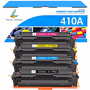 TRUE IMAGE Compatible Toner Cartridge Replacement for HP 410A 410X CF410A CF411A CF412A CF413A Color Pro MFP M477fnw M477fdw M477fdn M452dn M452nw M477 Printer (Black Cyan Yellow Magenta, 4-Pack)
