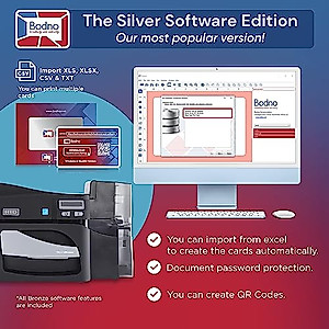 Fargo DTC4500e Dual Sided ID Card Printer & Complete Supplies Package with Bodno ID Software - Silver Edition