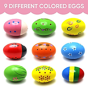 9 Pcs Wooden Baby Easter Eggs Shakers Musical Instruments Easter Eggs for Baby Kids Easter Party Favor Supplies