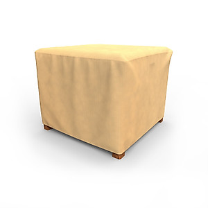 Budge P4A05SF1 All Seasons Square Patio Table / Ottoman Cover Lightweight, UV-Resistant, Small, Tan