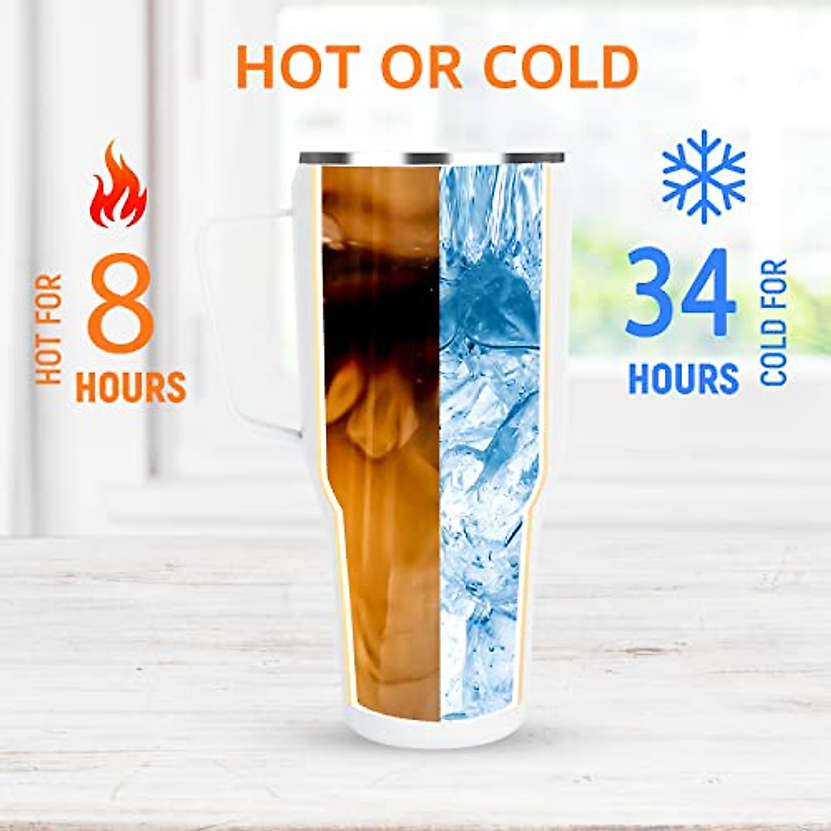Zenbo 40 oz Tumbler with Handle - Stainless Steel Vacuum Insulated Cup with Lid and Straw, Keeps Drinks Cold up to 34 Hours - Sweat-Proof Body, Dishwasher Safe