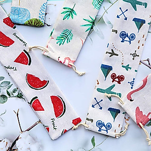 Winterworm Set of 20 Reusable Cutlery Bag Straw Carrying Case 10x2.4 Inch Travel Pouch with Drawstring Linen Straws Knife Fork Spoon Chopsticks Pen Carrying Case Bag