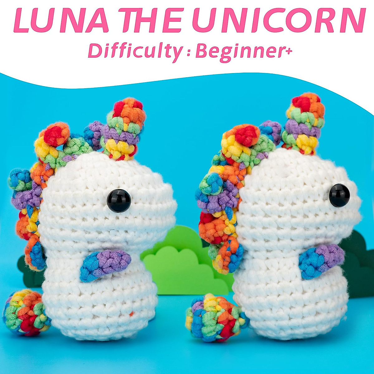 Crochet Kit for Beginners, Unicorn Crochet Kits for Kids and Adults Include Rainbow Yarn, Videos Tutorials, Eyes, and Crochet Hook - Crochet Animal Kit, Beginner Crochet Kit - Gift for Birthdays