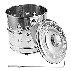 Housoutil 1PC Stainless Steel Paper Burn Barrel with Hook, Burn Barrel Incinerator Cage Can with Lid, Joss Paper Money Incinerator Can for Garden Paper Leaf Trash Backyard Bonfire 9.43X7.86inch.