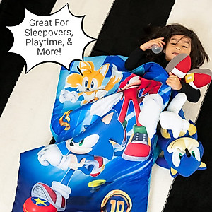 Sonic The Hedgehog Anime Kids Soft Lightweight 2 Piece Sleeping/Slumber Bag and Sling Bag Set, 46"(L) X 26"(W), (Official Licensed Sega Product) by Franco