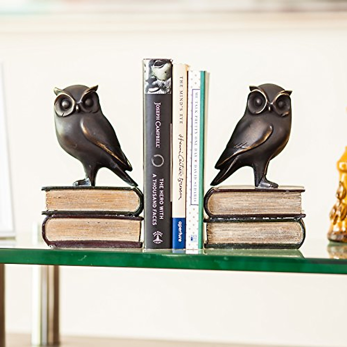 Danya B. Owl Bookends Decorative Rustic Bookshelf Decor - Owls Bookend Set for Heavy Books - Bronze Finish