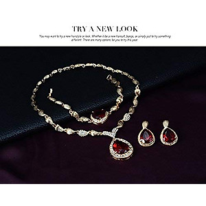 FUNOJOY Costume Red Crystal Jewelry Sets for Women Wedding Bridal Gold Plated Statement Necklace Earrings Set Prom Jewelry for Mother's Day Gift