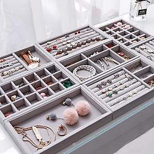 yarlung 8 Pack Velvet Jewelry Trays, Drawer Insert Jewelry Organizer Earring and Ring Storage, Divided Jewelry Holder for Bracelet Display, Necklace, Brooch, Watch