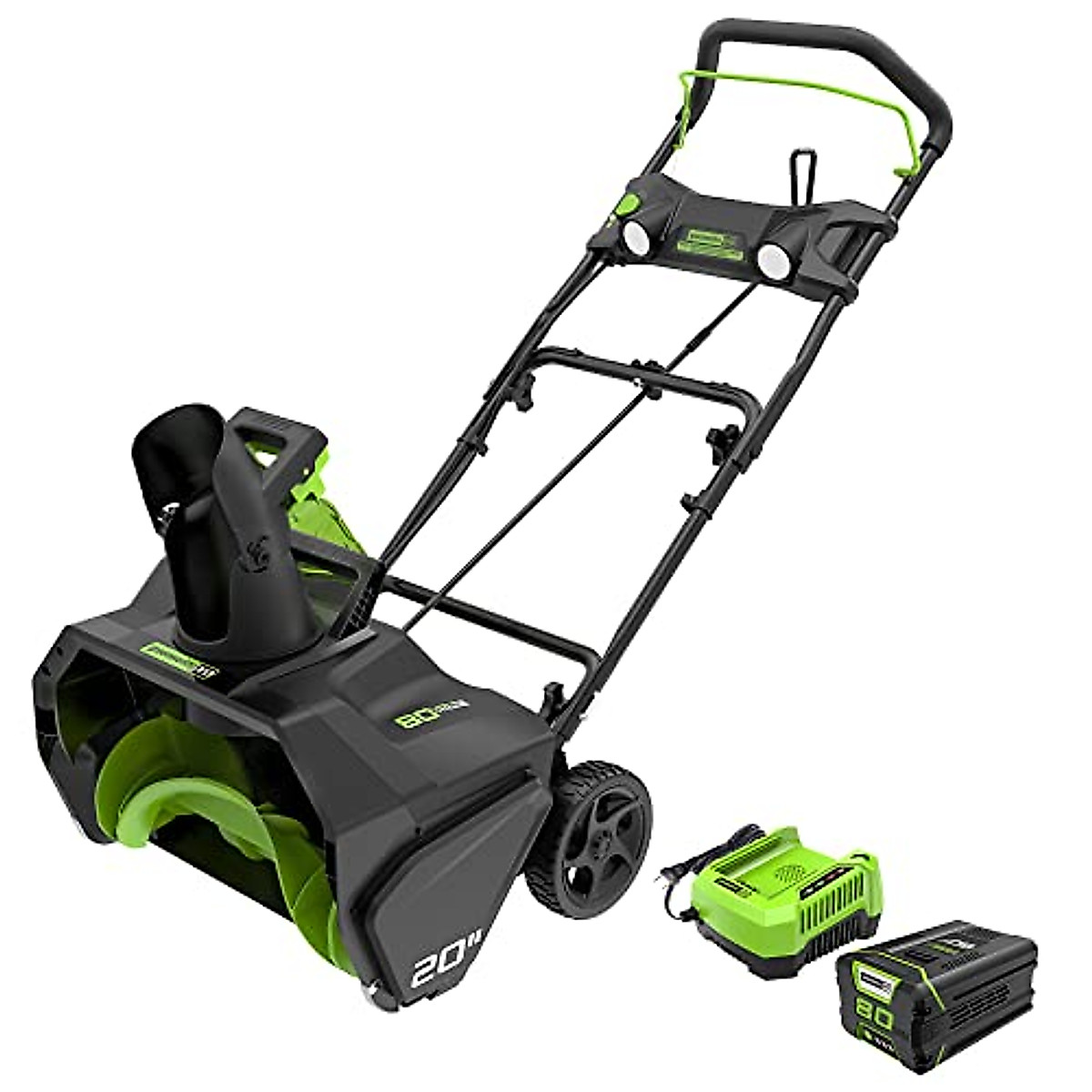 Greenworks Pro 21-Inch 80V Self-Propelled Cordless Lawn Mower, Tool-Only, MO80L00 & Pro 80V 20-Inch Snow Blower with 2Ah Battery and Charger