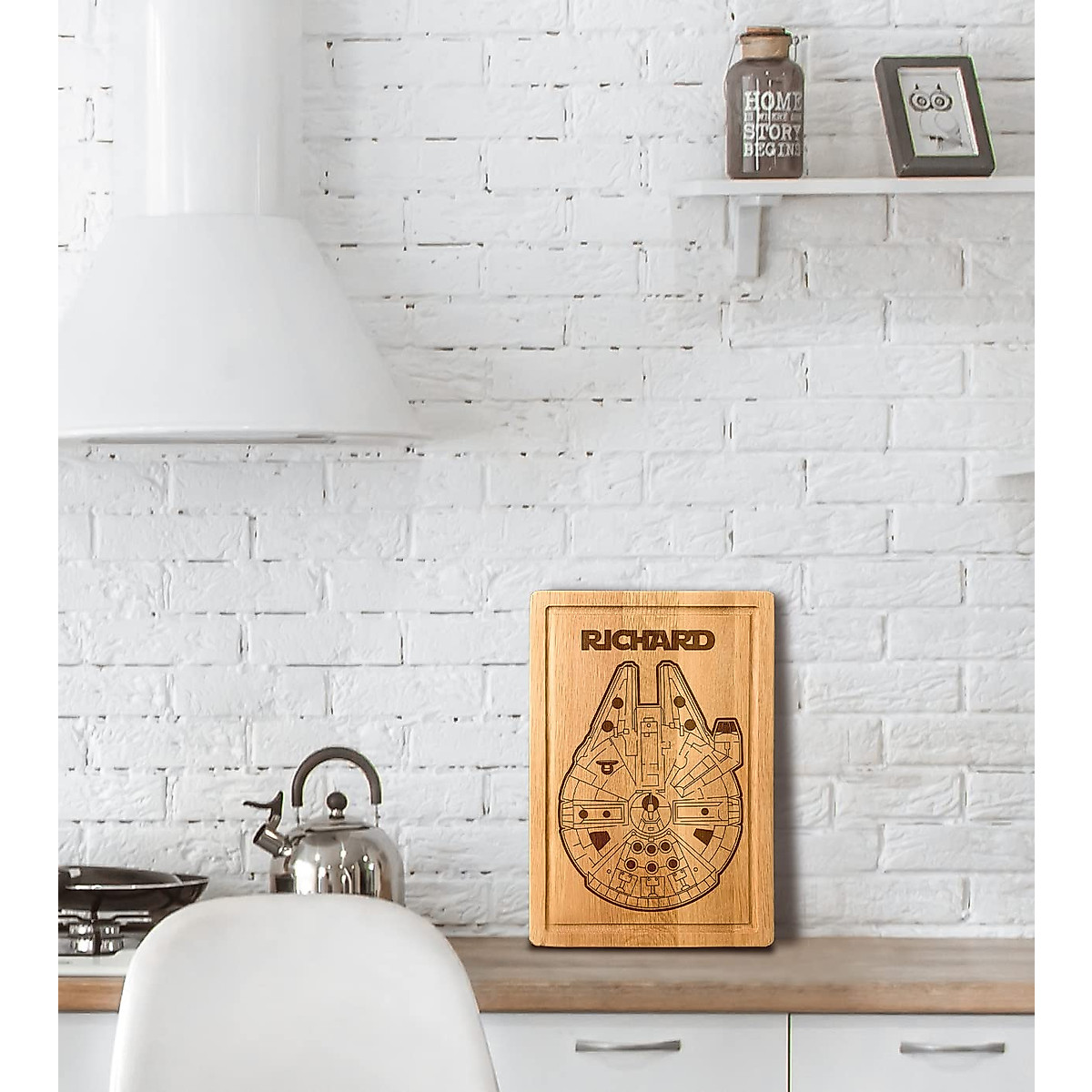 Millenium Falcon Cutting Board Fathers Day Gifts, Personalized Stars War Charcuterie - Serving Board, Customi Dad Gift, Custom Engraved Wood Plate, Unique Design, USA Handcrafted Star Waars Board