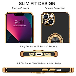 BENTOBEN iPhone 13 Case, Phone Case iPhone 13, Slim Fit 360° Ring Holder Shockproof Kickstand Magnetic Car Mount Supported Non-Slip Protective Women Girls Men Boys Cover for iPhone 13 6.1 Inch, Black