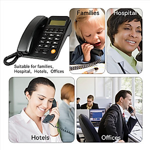 Corded Telephone Landline Telephone, Wired Telephone Big Button Phones with Caller Identification, Suitable for Office, Front Desk, Home, Hotel, No AC Power Required(Black)