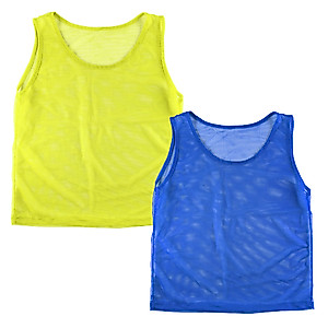 Super Z Outlet 12-Pack Nylon Mesh Team Practice Jerseys for Youth Sports (Blue/Yellow)