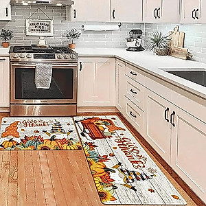 Bsmathom Anti Fatigue Kitchen Rug Set of 2, Cushioned Non Slip Kitchen Rugs and Mats, Pumpkin Kitchen Mats for Floor Set, Waterproof Kitchen Rug Runner Floor Mats for Home Kitchen