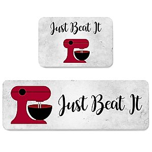 ZOE GARDEN Kitchen Blender 2 Pcs Kitchen Rug Set, Non-Slip Kitchen Mats and Rugs Comfort Floor Door Mat Doormat, Shabby Chic Red Chef Cook Throw Bath Runner Rug Mat Large