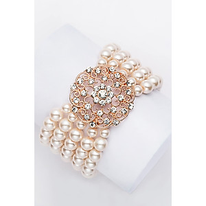 BABEYOND 1920s Flapper Imitation Pearl Bracelet Great Gatsby Elastic Pearl Bracelet Roaring 20s Accessories Jewelry 5 Rows (Style 2-Rose Gold)