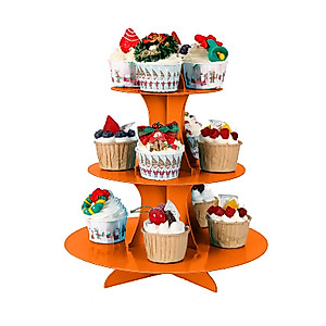 YLDW 3-Tier Cupcake Stand, Cake Stand Holder, Tiered DIY Cupcake Stand Tower for Dessert Table Displays, Birthday Theme Party Favors Decoration, Floral Tea Party, 12" W x 12.8" H, Orange