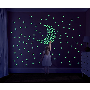 Glow in The Dark Stars Blue 200 Pcs Luminous Stickers Ceiling Stars Fluorescent Wall Stickers Decor 3D Murals Decals for Home Wall Decorate Adhesive Dots Starry Sky Kids Boys Baby Bedroom Decorations