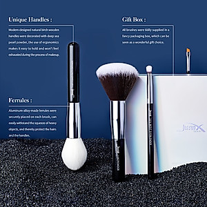 Jessup 25pcs Professional Makeup Brush Set Foundation Powder Concealer Eyeshadow Blending Blush Highlighter Natural-Synthetic Hair Brushes (Black/Silver)