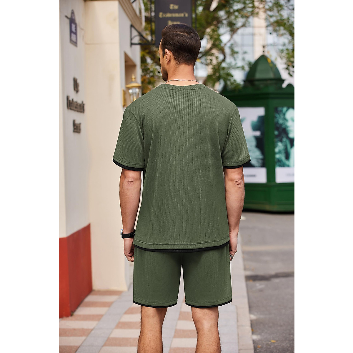 COOFANDY Men's Waffle Shirt and Shorts Set 2 Piece Outfits Casual Summer Tracksuits Set with Pockets