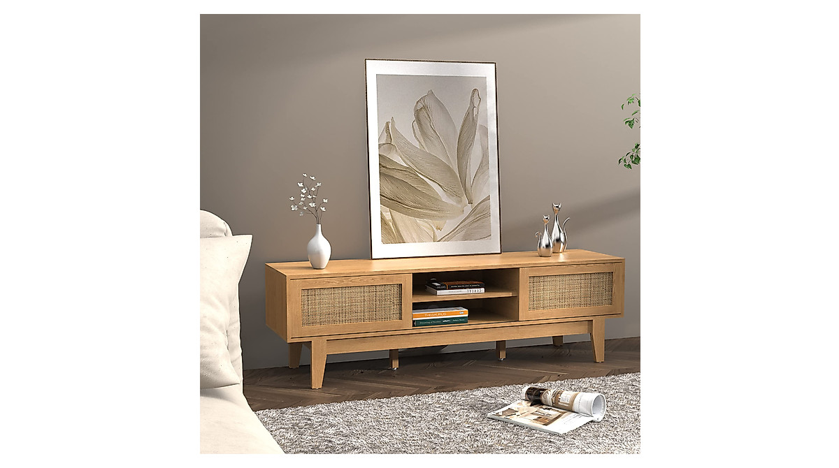 Xilingol TV Stand for up to 65 Inches - Modern Rattan Media Console