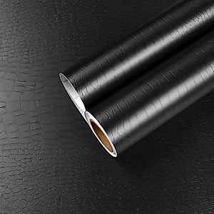 CHIHUT Lavish Black Crocodile Wallpaper Peel and Stick Wallpaper 30"x236" Wide Size Faux Alligator Textured Wallpaper Self Adhesive Removable Black Contact Paper for Bathroom Bedroom Walls Cabinets