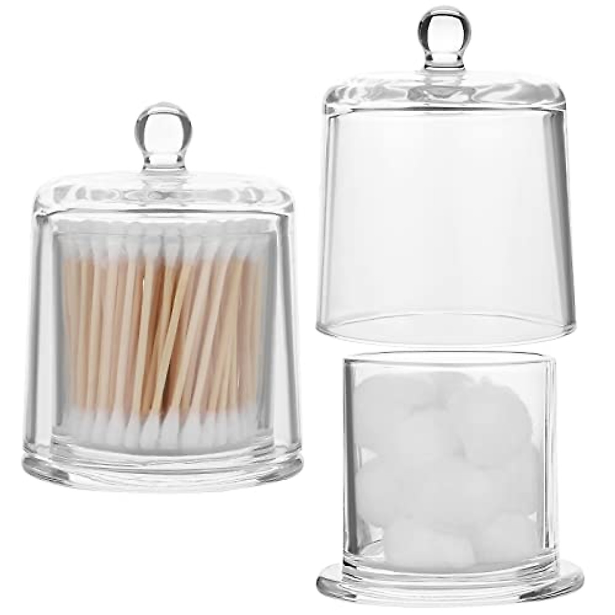 rejomiik Qtip Holder Thick Glass Apothecary Jars with Lid for Bathroom Accessories Vanity Organizers and Makeup Storage for Cotton Ball, Swabs, Candy, Jewelry, Bathroom Decor, 2 Pack Clear