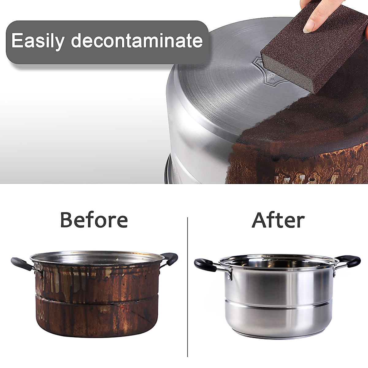 Krisler 8pc Carborundum Sponge Nano Emery Sponges Caspian Stone Pot Clean Brush Rust Eraser Grit Scouring Pads Pot Cleaning Pads with Carborundum Washing Kitchen Cleaner Tool(thickness-1inch)