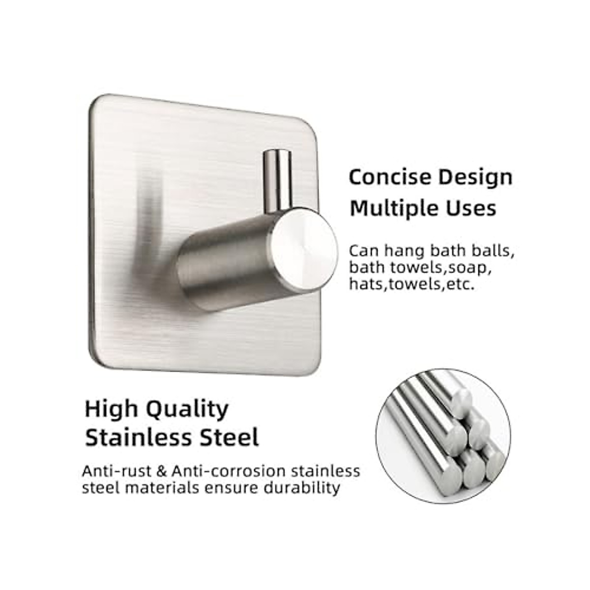 2pcs Suction Cup Hooks for Shower, Bathroom, Kitchen, Glass Door, Mirror, Tile – Loofah, Towel, Coat, Bath Robe Hook Holder for Hanging up to 15 lbs （SUS 304 Stainless Steel/Silver/Brushed Surface）