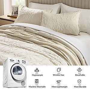 TINA'S HOME Duvet Cover Full Size - Tufted Boho Duvet Cover Set for All Season, 2PCS- 1 Beige Washed Microfiber Duvet Cover with Zipper and 2 Pillow Shams, Farmhouse Bedding Comforter Cover Set