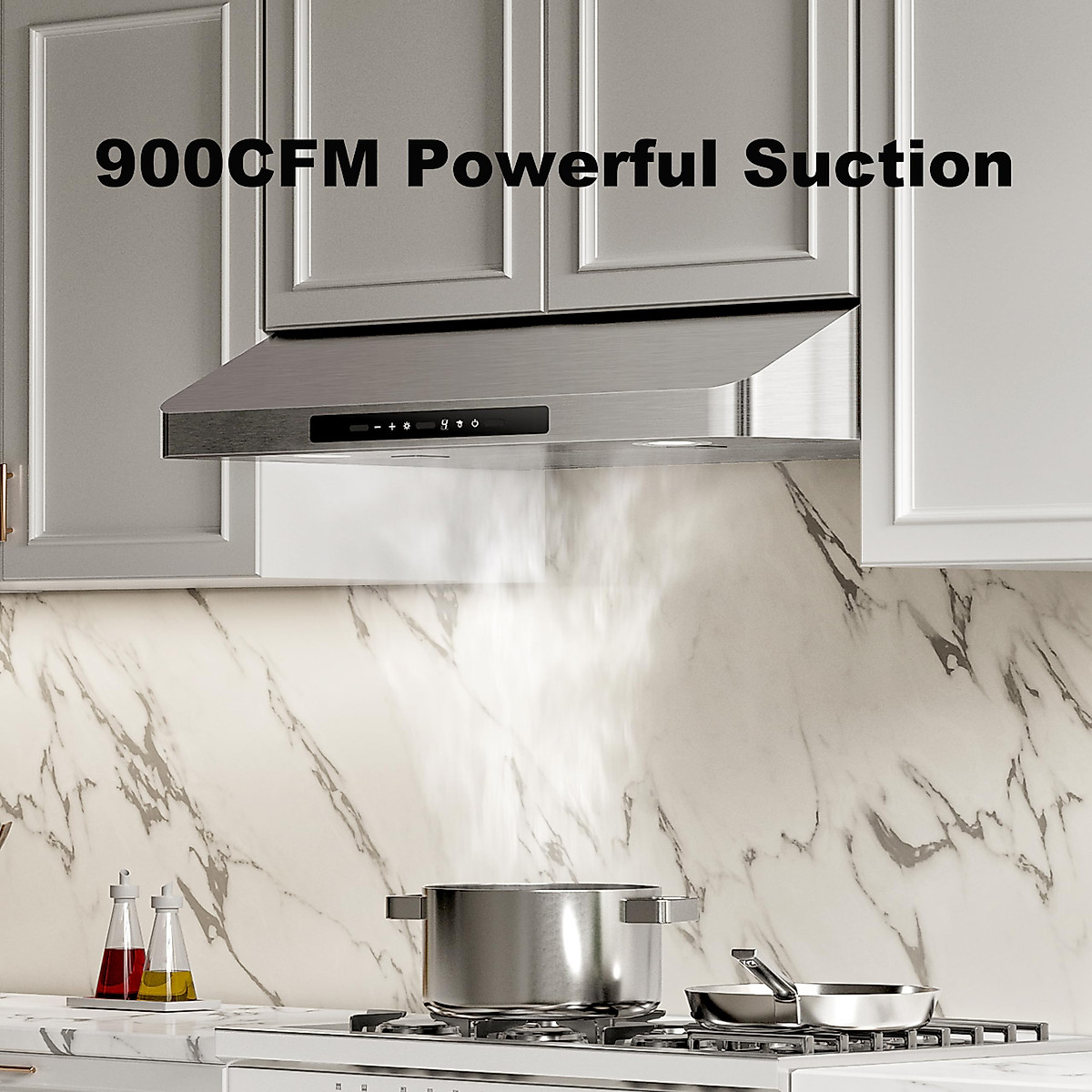 Range Hood 30inch Under Cabinet, 900CFM Kitchen Vent Hood with Gesture/Touch Control and Permanent Stainless Steel Filters, Top and Rear Vents