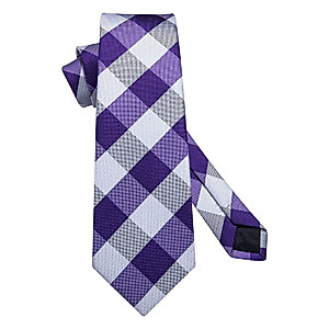 HISDERN Purple Ties for Men Plaid Checkered Tie with Pocket Square Woven Business Formal Necktie Handkerchief Set Wedding Party