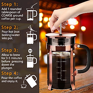 YMMIND French Press Coffee Maker 304 Stainless Steel Coffee Press,with 4 Filters System, Heat Resistant Thickness Borosilicate French Press Glass, BPA-Free Brewed Tea Pot Coffee Plunger