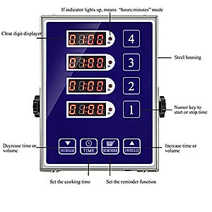YOOYIST Commercial 4 Channel Kitchen Timers Digital Restaurant Timer Professional Multi Calculagraph Heavy Duty Stainless Steel Loud Alarm Food Truck Cooking