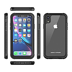 ImpactStrong Clear Case for iPhone XR, Ultra Protective with Built-in Clear Screen Protector Transparent Full Body Cover (Black)