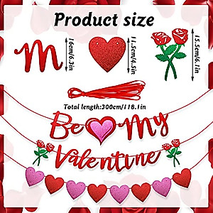 cobee Be My Valentines Banners for Valentine's Day Decorations, Glitter Love Heart Hanging Ornament Banner for Bridal Shower Engagement Anniversary Wedding Party Valentines Day Gift